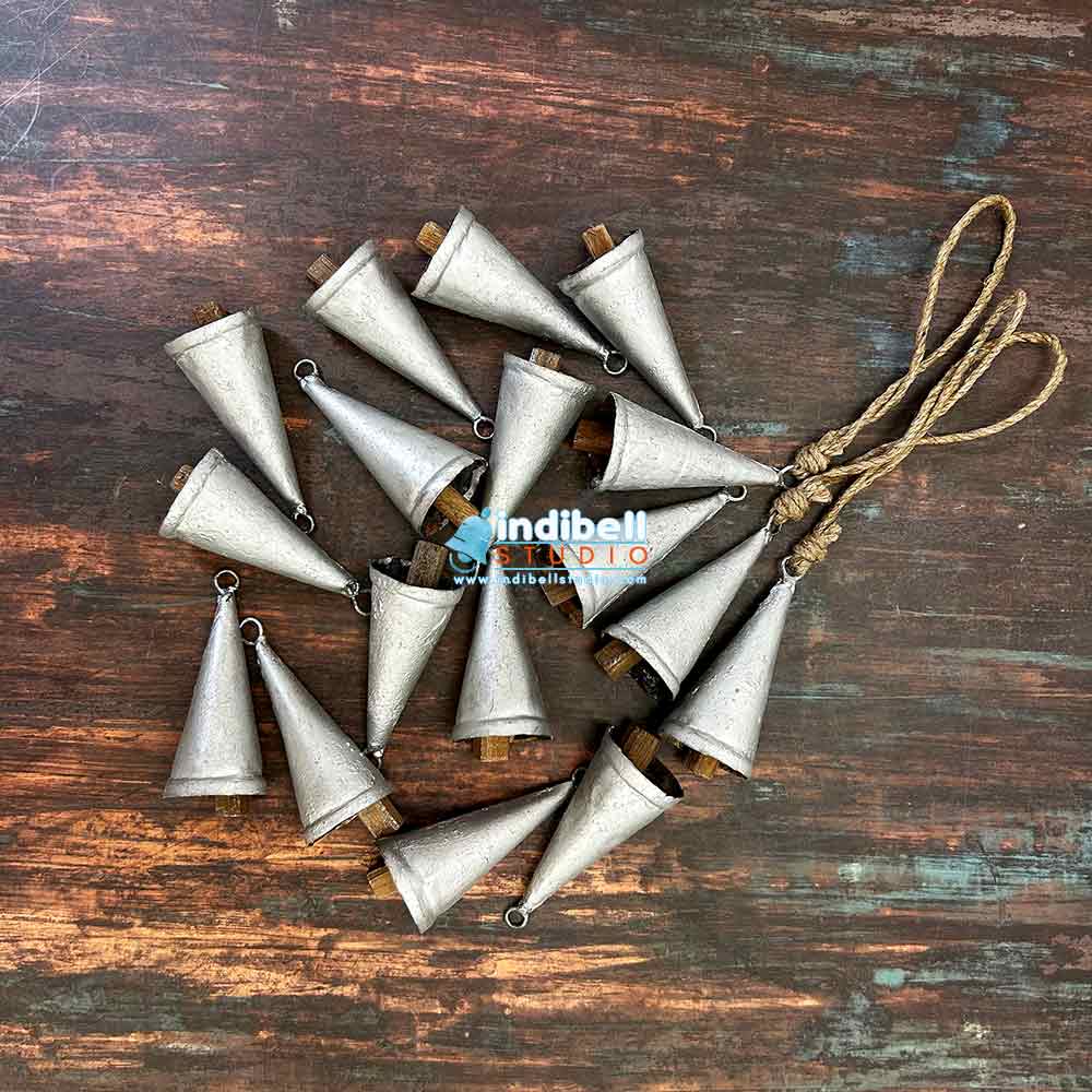 Large Silver Cone Bells, Wedding Gifts Keepsake Kissing Bells, 4 Inch