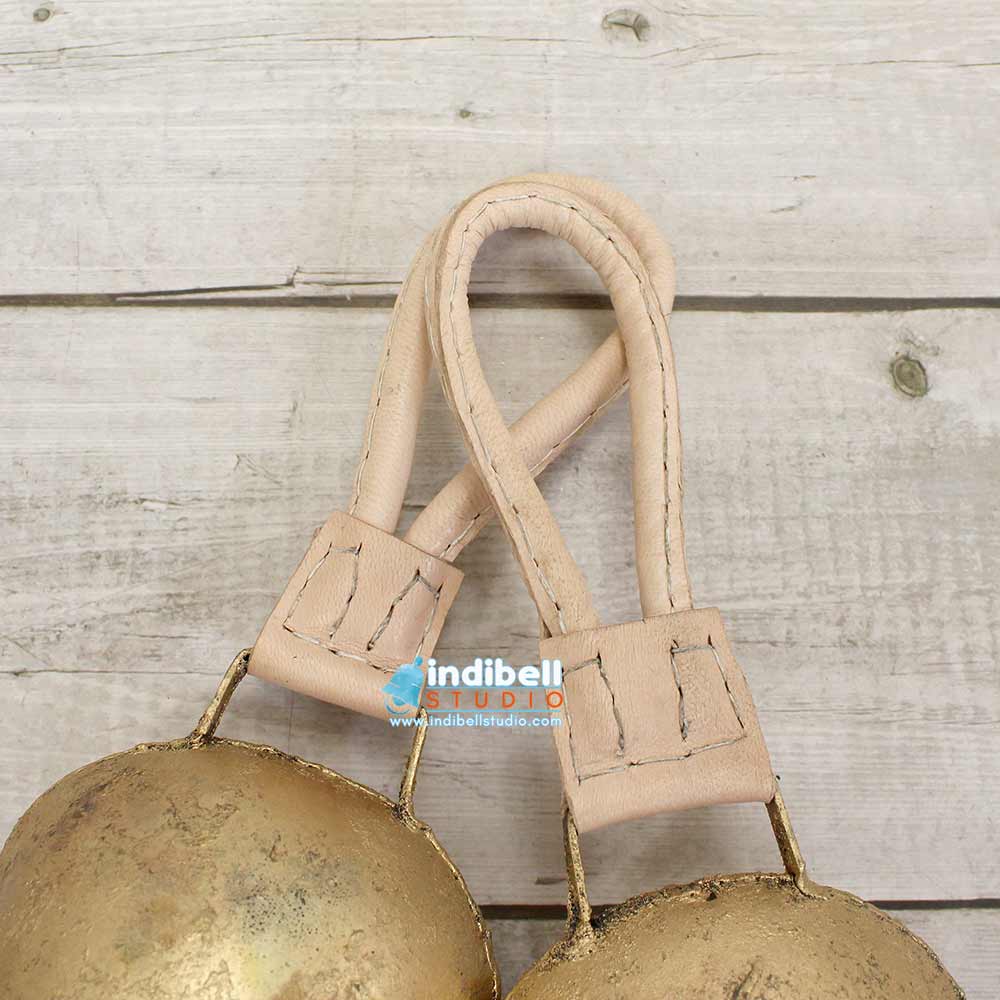 Large Rustic Mongolian Bells On Leather Rope, Decorative Bells for Ind