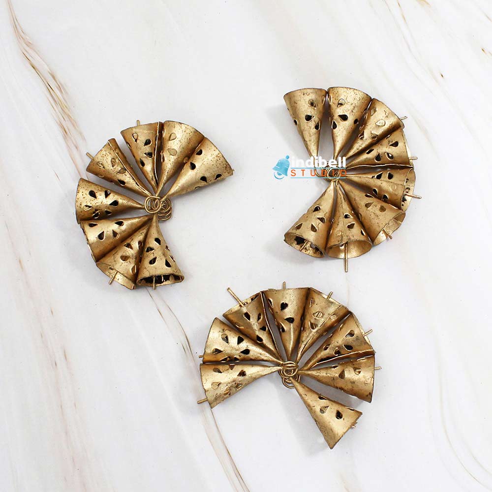 Golden Flower Stamped Small Triangular Cone Bells | Pack of 24 or 36