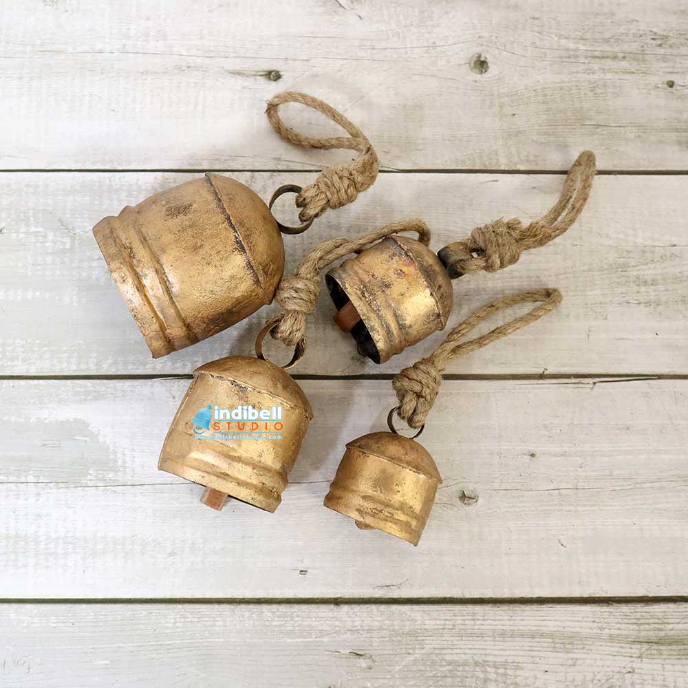 Rustic Christmas Cow Bells Set of 4 Talla Indian Bells