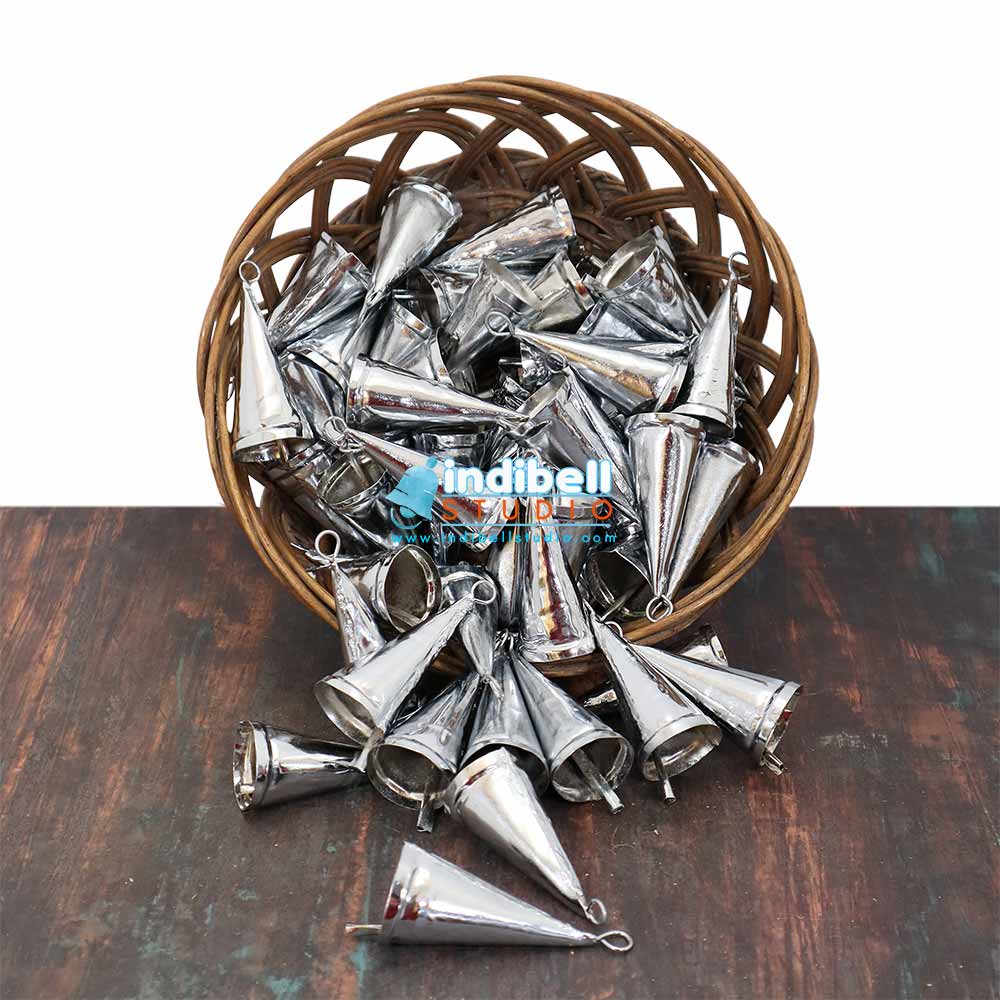 Bulk Silver Wedding Outdoor Cone Bells, Crafting bells for Christmas C
