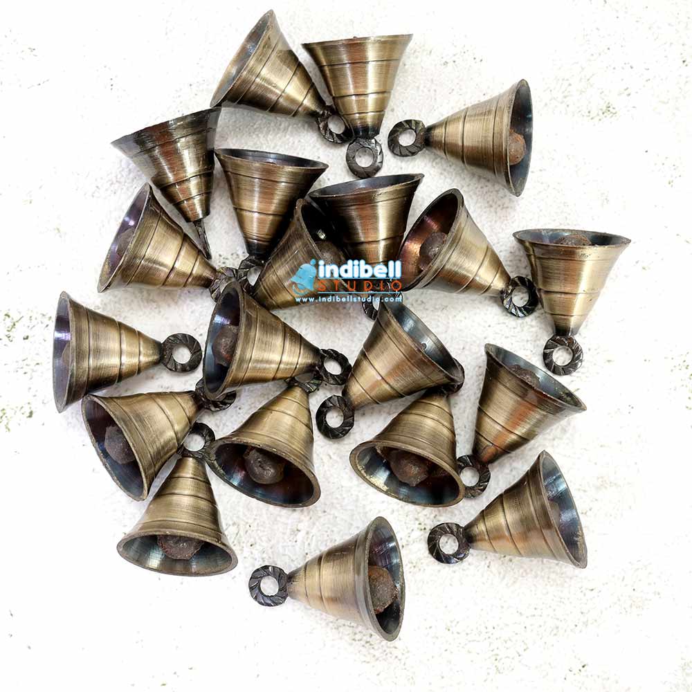 Antique Gold Brass Temple Decoration Bells - 2 Inch - Pack of 6 bells