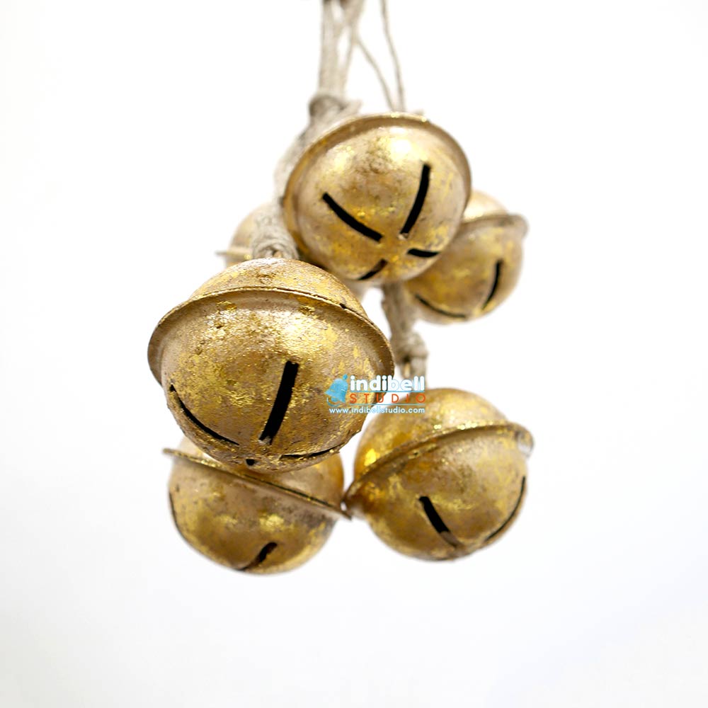 6 Small Round Golden Jingle Sleigh Bells for Holiday Decor