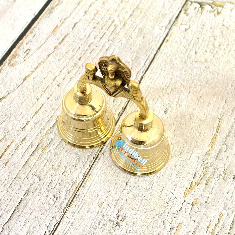 Solid Brass Temple Bells, Sheshnag Design Twin Bell