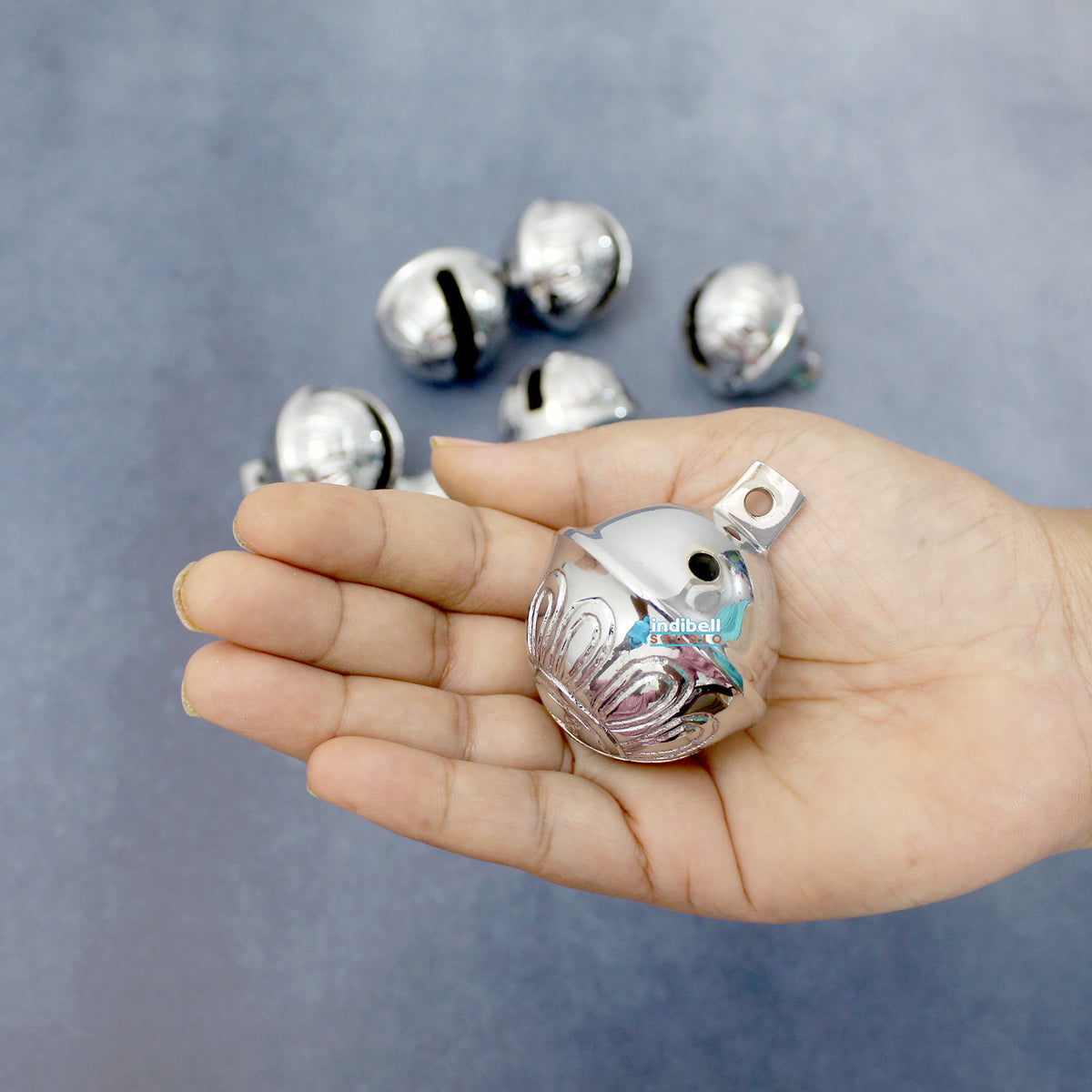 2 Large Silver Polar Express Brass Sleigh Bells, 55 mm Height, 45 mm D
