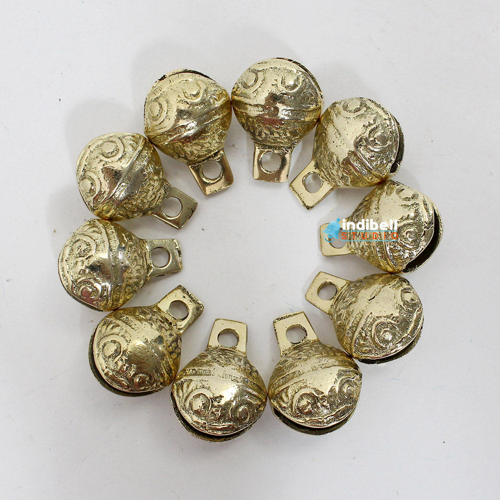 Nepali Tibetan Round Brass Sleigh Bells, Golden Ghungroo Bell