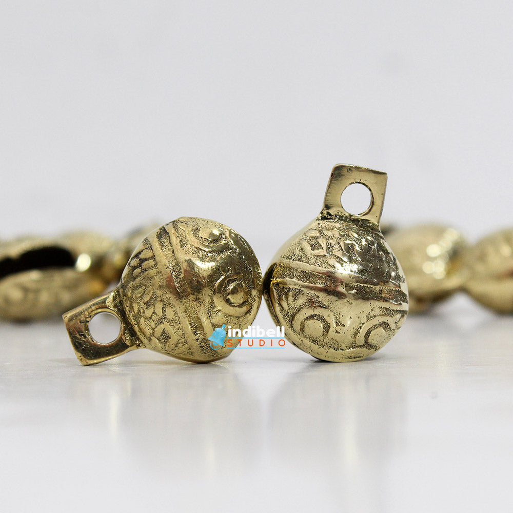 Nepali Tibetan Round Brass Sleigh Bells, Golden Ghungroo Bell