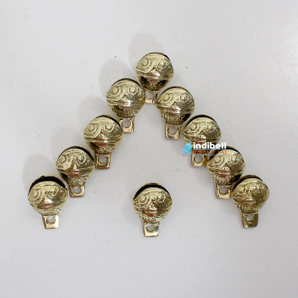 Nepali Tibetan Round Brass Sleigh Bells, Golden Ghungroo Bell
