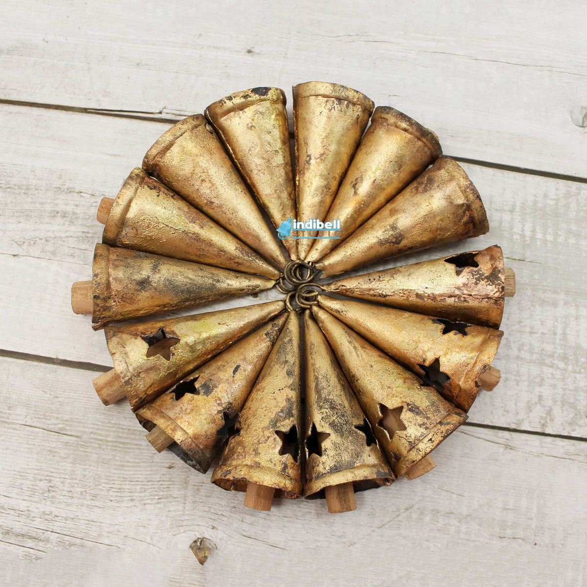 Mix Rustic Cone Triangle Iron Bells Large, Star Stamped and Traditiona